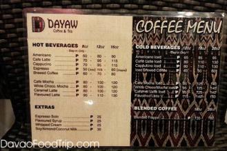 Menu of Dayaw Coffee & Tea - Davao Food Trips